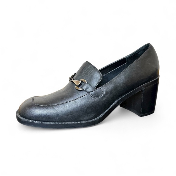 villager | Shoes | Vtg Villager Black Leather Heeled Loafers On Trend ...